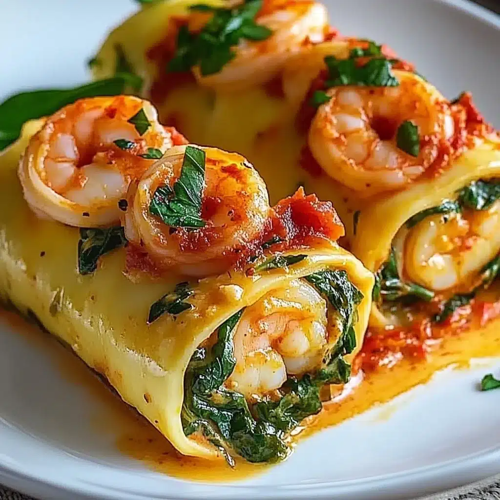 Shrimp and Spinach Stuffed Pasta Rolls with Roasted Red Pepper Cream ...